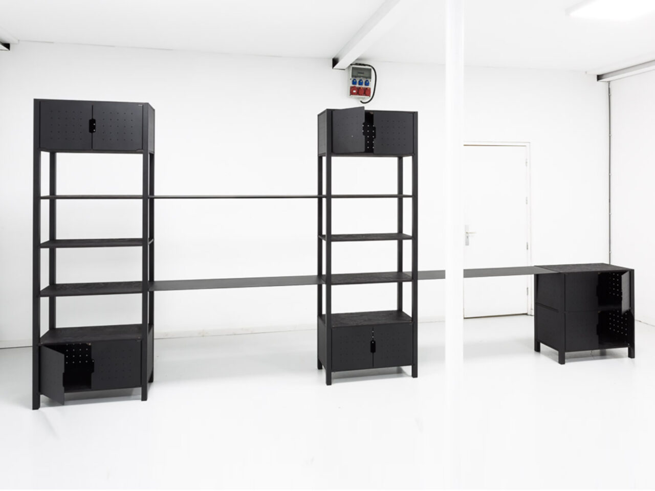 Modular cabinet shelving system from aluminium tubes a bookshelf