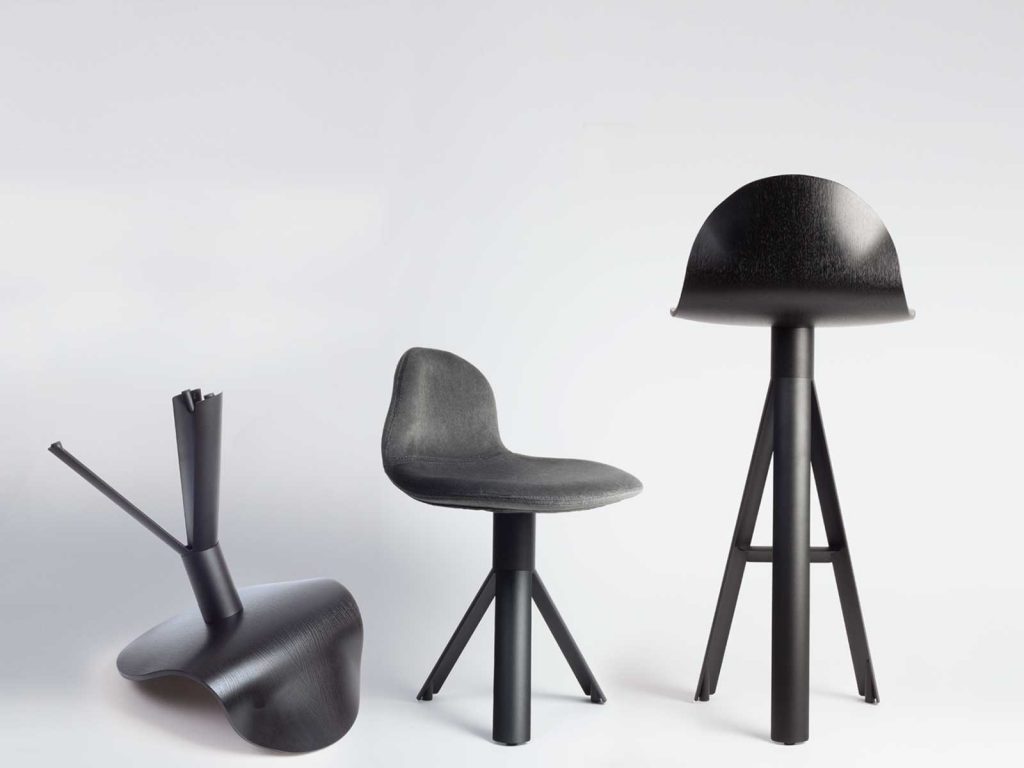 TUBE Dining Chair made from oak plywood with a black tube base